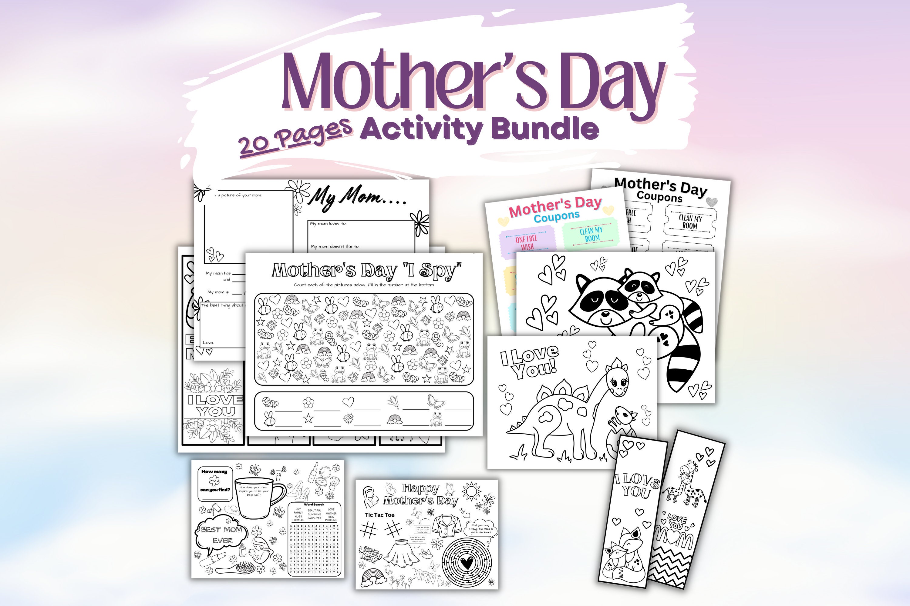 Mothers Day Printable Coloring Pages | Mothers Day Bundle Printable ...