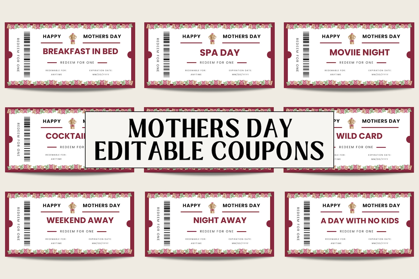 Happy Mothers Day Printable | Coupon Mom | Coupon Book for Mom | Coupon ...