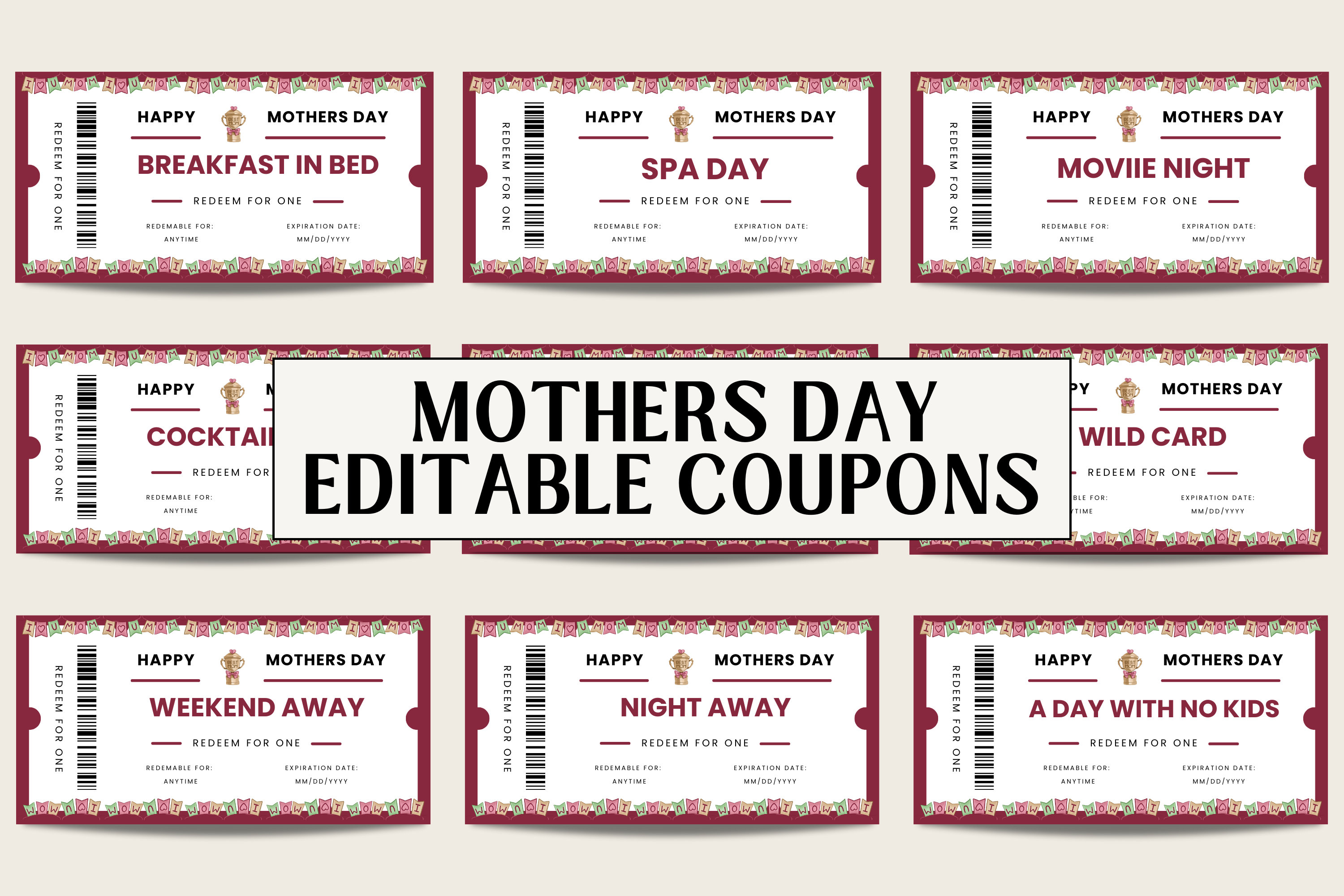 Happy Mothers Day Printable | Coupon Mom | Coupon Book for Mom | Coupon ...