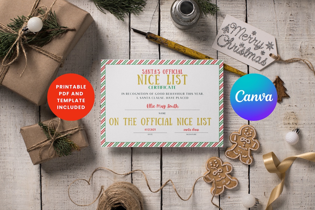 Santa Nice List | Nice List Letter | Nice List Certificate Printable ...