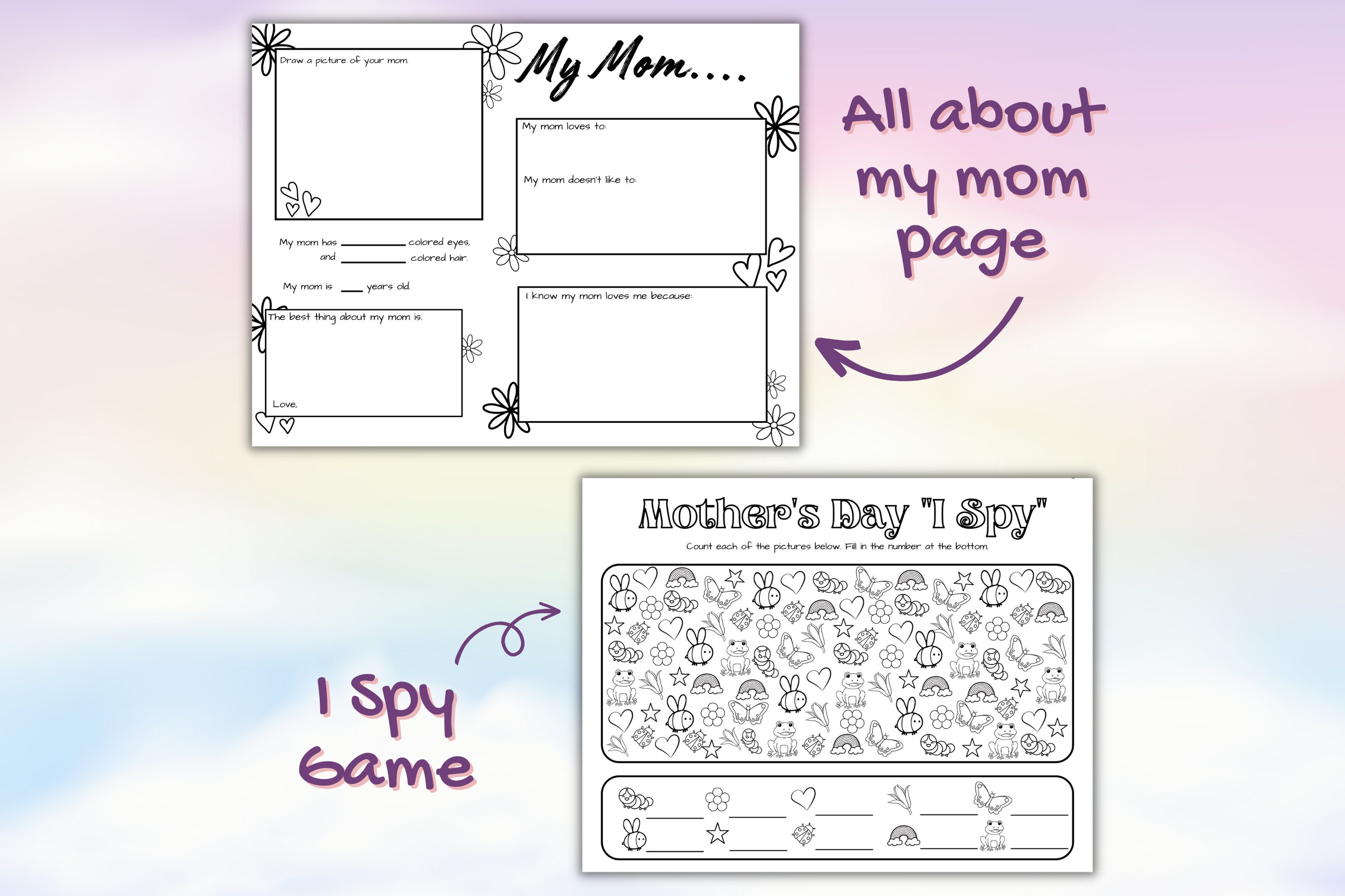 Mothers Day Printable Coloring Pages | Mothers Day Bundle Printable ...