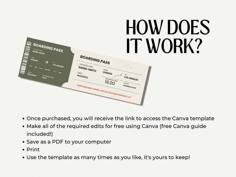 Boarding Pass Template Instant Download | Editable Boarding Pass ...