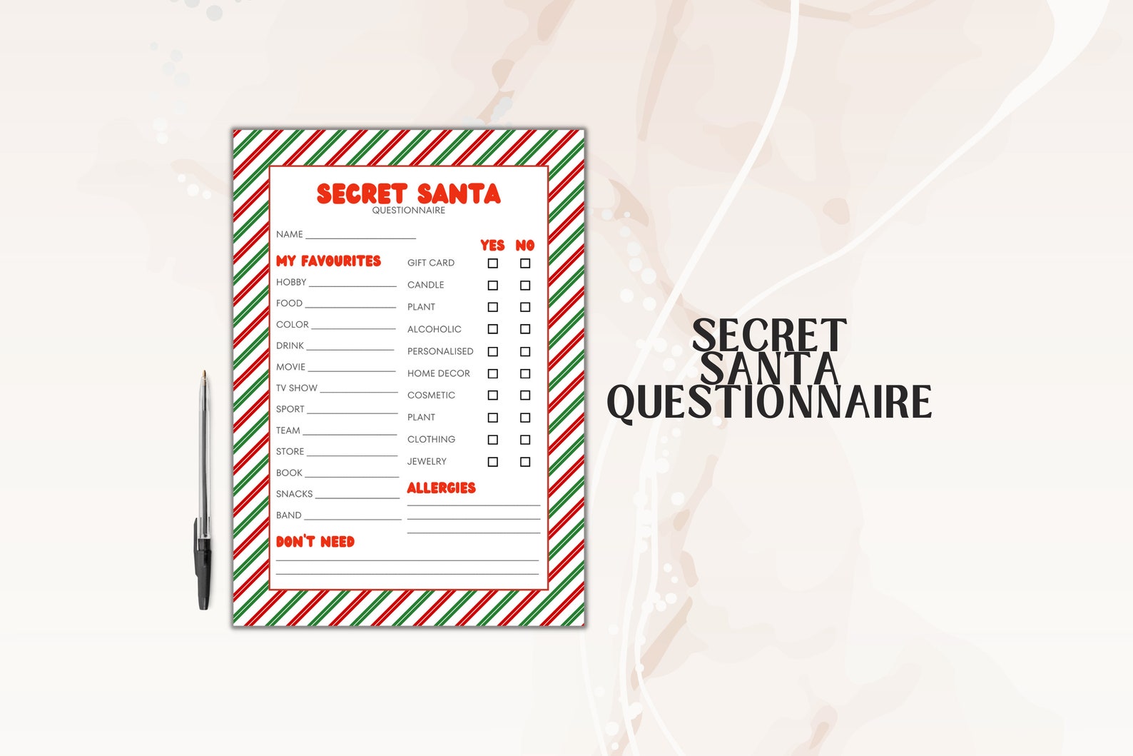 Secret Santa Gift Questionnaire | Secret Santa Questionnaire Work ...