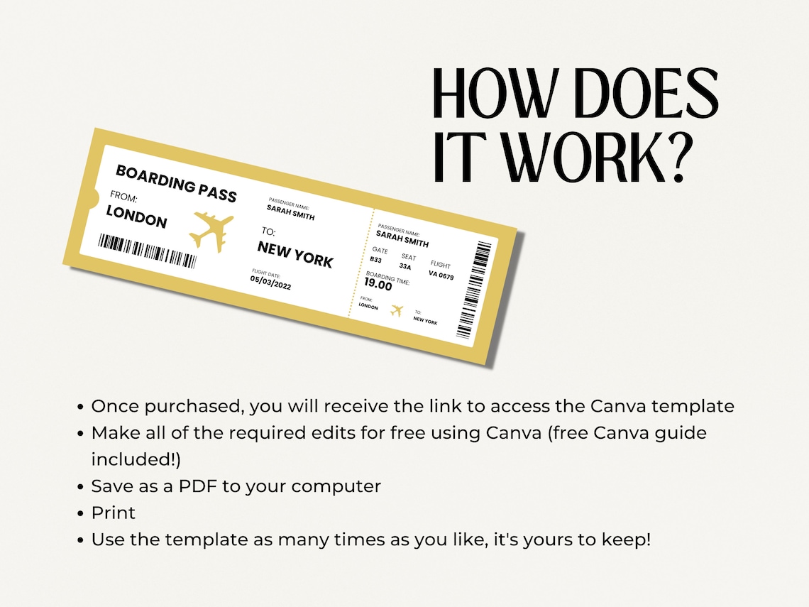 Boarding Pass Template | Editable Boarding Pass | Airline Boarding Pass ...