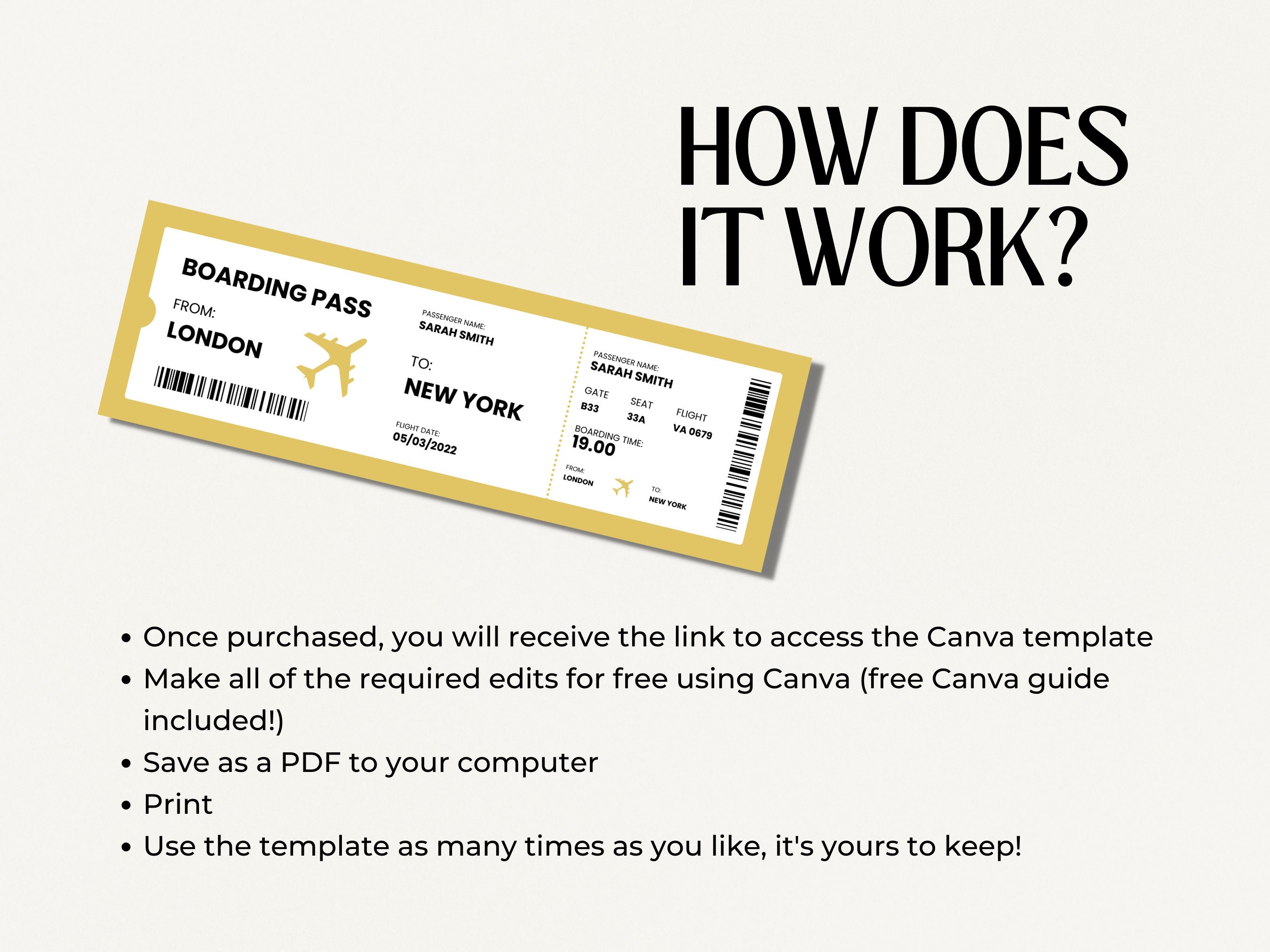 Boarding Pass Template | Editable Boarding Pass | Airline Boarding Pass ...