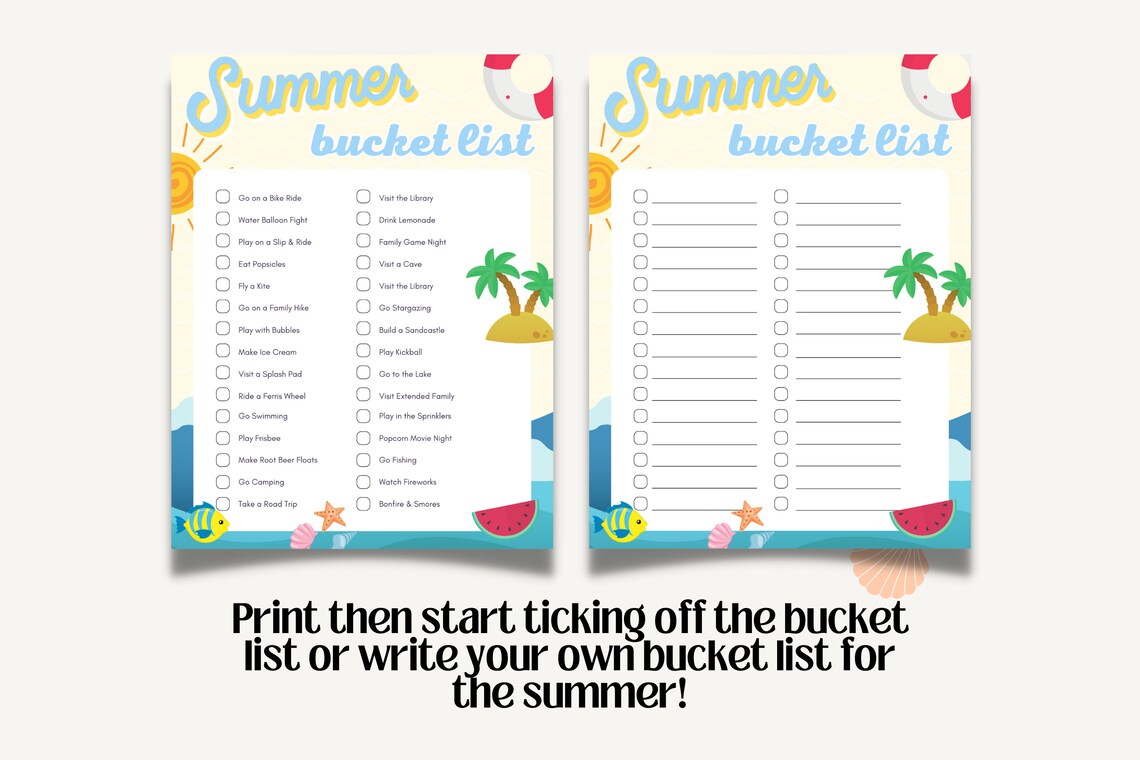 Summer Bucket List Printable PDF | Summer Bucket List for Kids | Kids ...