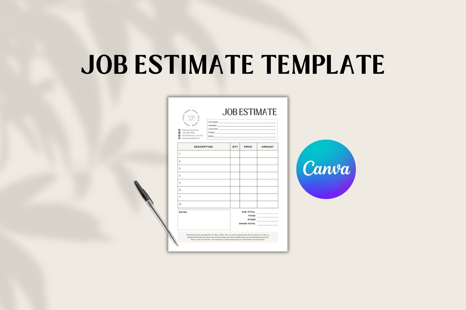 Job Estimate Template | Job Estimate | Estimate Template | Job Estimate ...