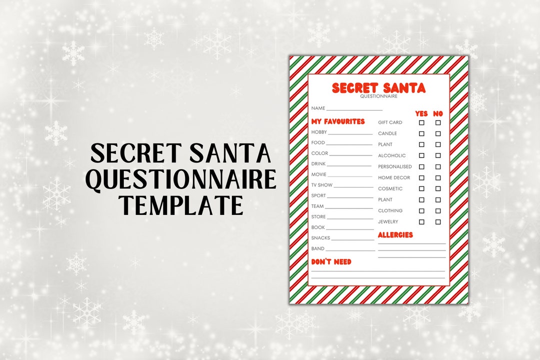 Secret Santa Questionnaire Editable | Secret Santa Gift Questionnaire ...
