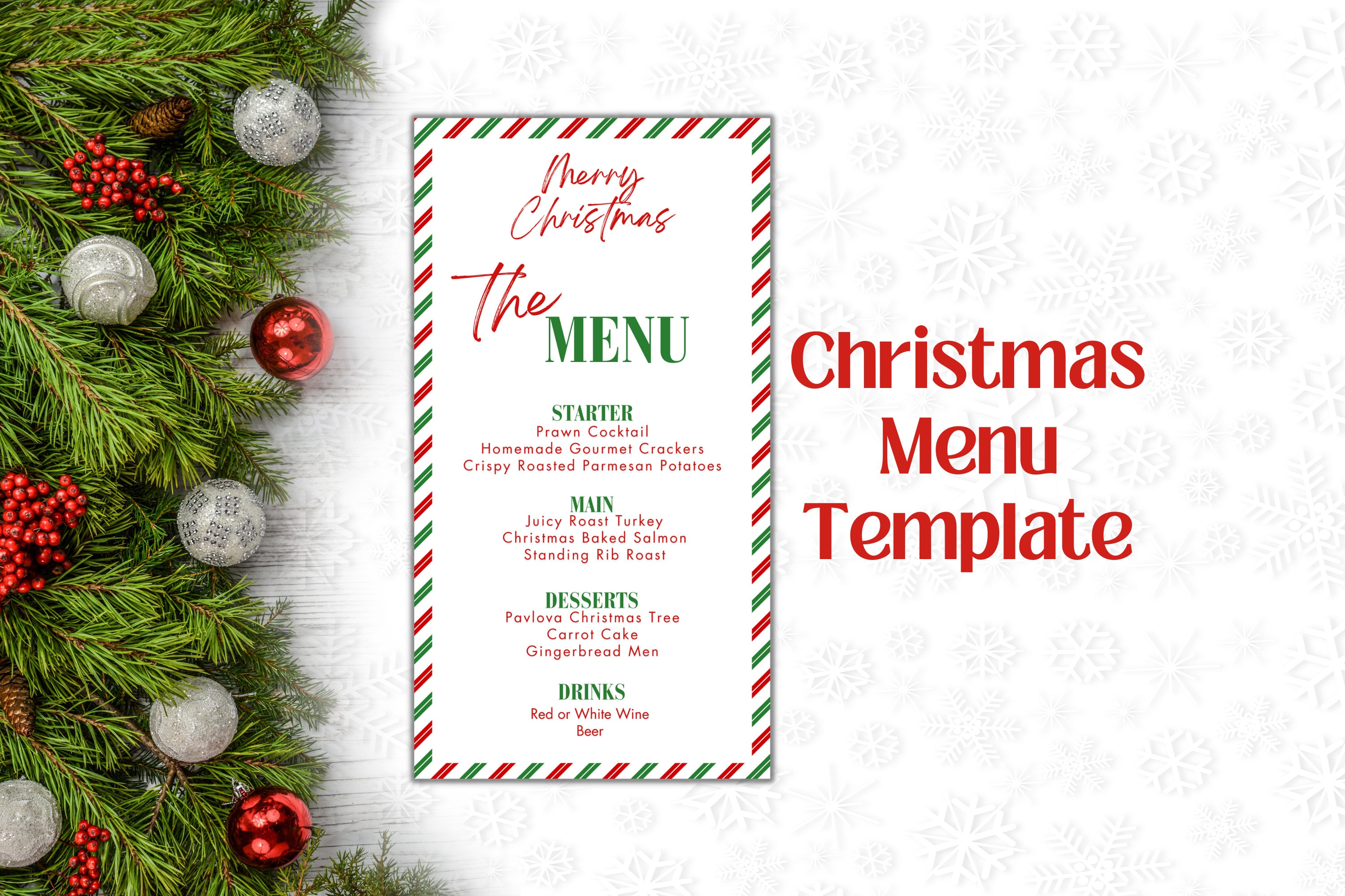 Christmas Menu Template Editable | Christmas Party Menu | Christmas ...