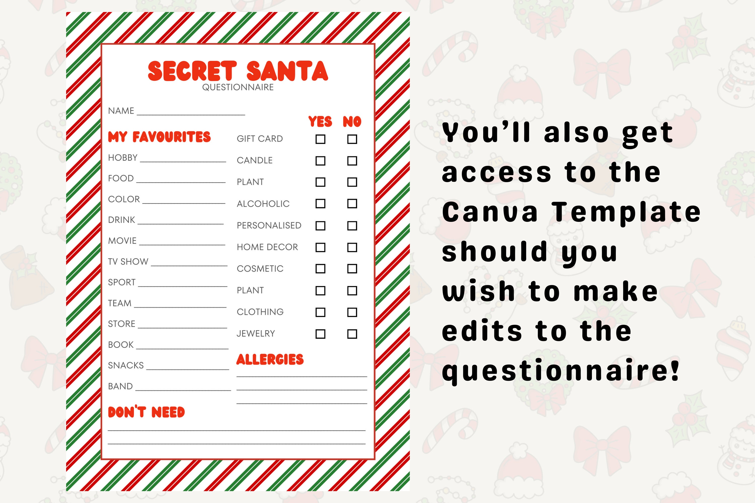 Secret Santa Gift Questionnaire | Secret Santa Questionnaire Work ...