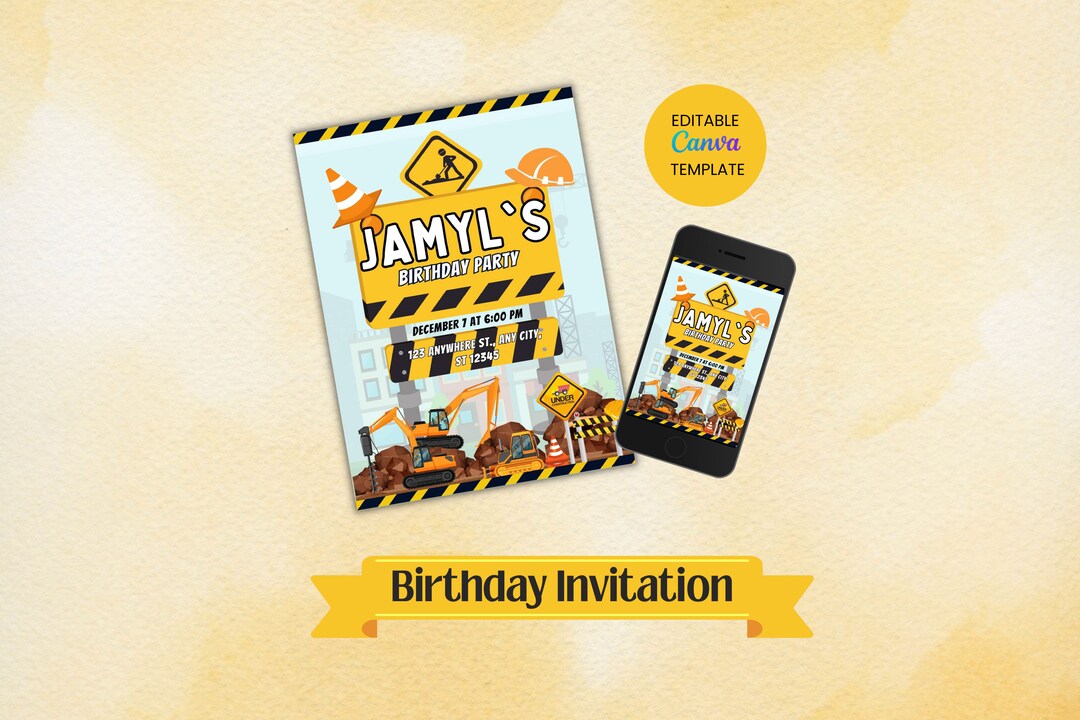 Construction Party Invitation | Construction Birthday Invite ...