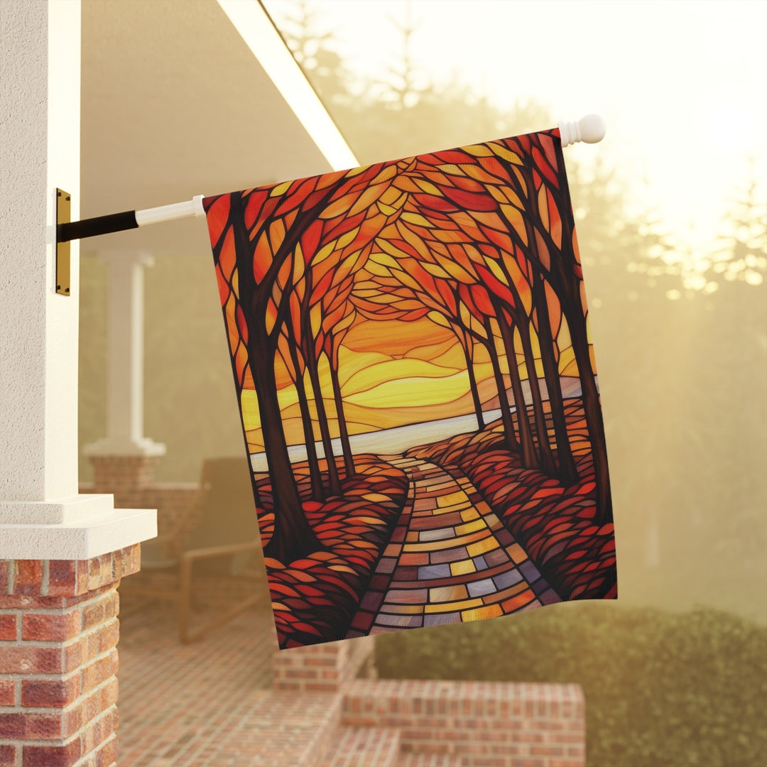 Fall Welcome House Flag, Fall Garden & House Banner, Autumn Stained ...