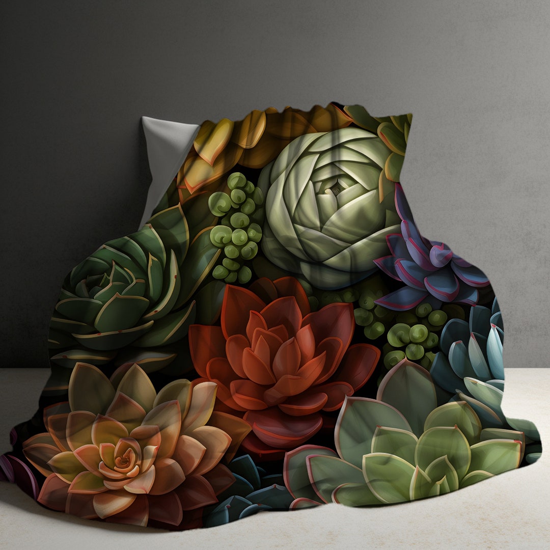 Succulent Blanket, Succulent Lover Gift, Botanical Gift, Soft Cozy ...