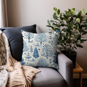 Winter Trees Pillow, Cozy Winter Decor, Blue Winter Pillow, Farmhouse ...