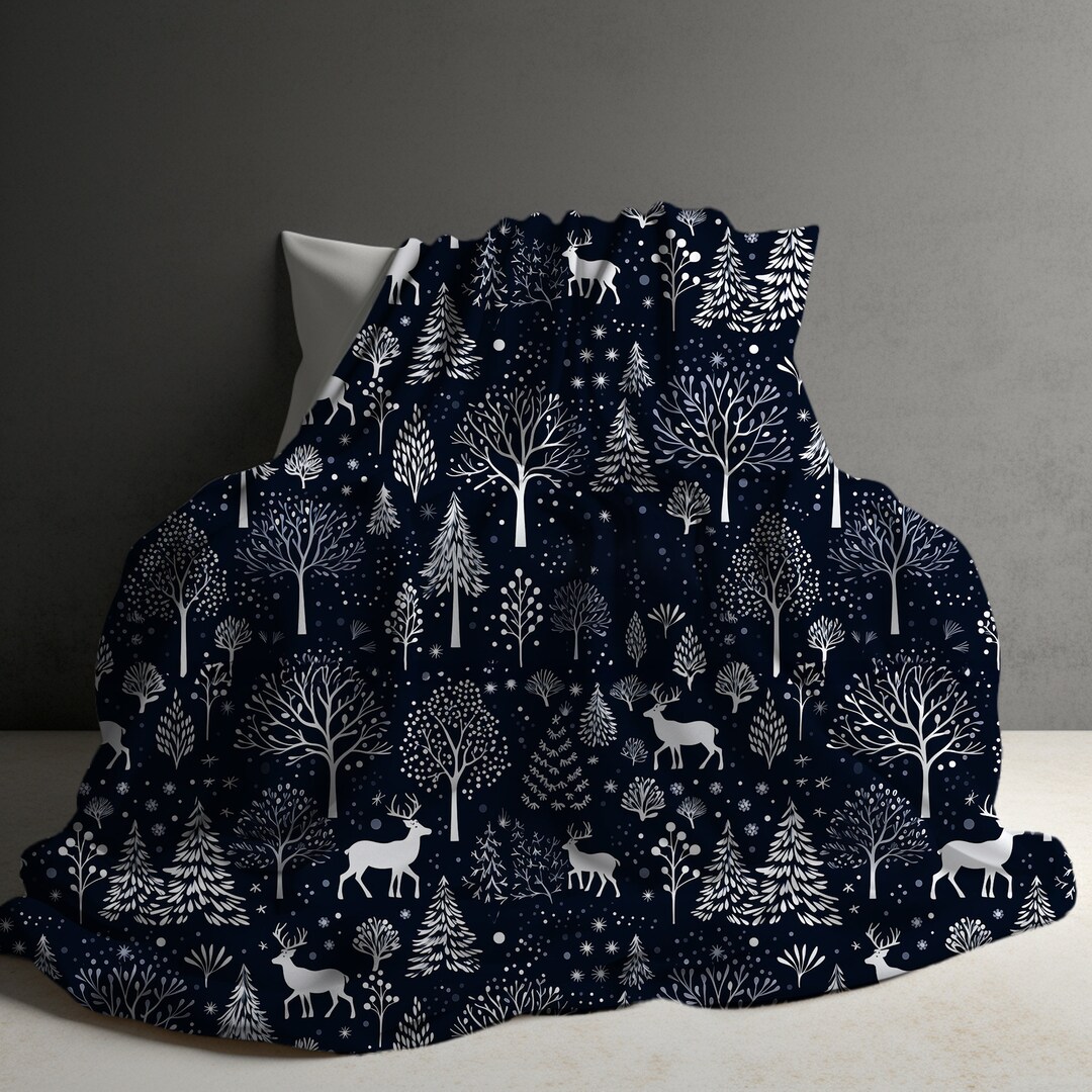 Christmas Blanket, Winter Scene, Christmas Decor, Blue Winter Blanket ...