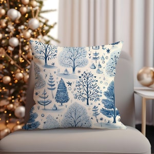 Winter Trees Pillow, Cozy Winter Decor, Blue Winter Pillow, Farmhouse ...