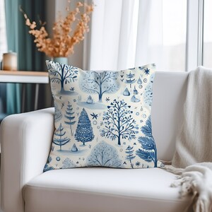Winter Trees Pillow, Cozy Winter Decor, Blue Winter Pillow, Farmhouse ...