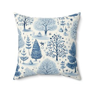 Winter Trees Pillow, Cozy Winter Decor, Blue Winter Pillow, Farmhouse ...
