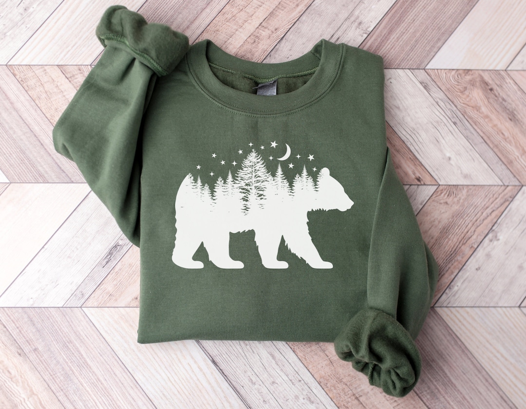 Bear Sweatshirt for Men and Women, Bear Forest, Double Exposure Bear ...