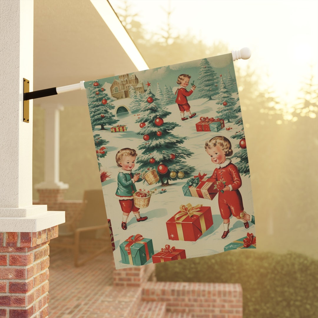 Vintage Christmas, Retro Christmas Flag, Merry Christmas Flag ...