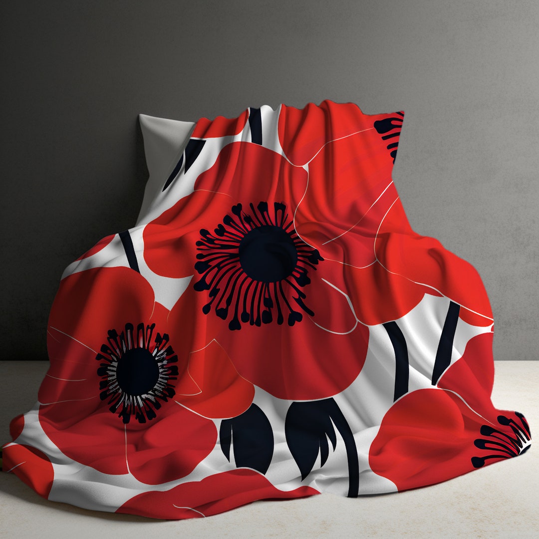 Red Poppy Blanket, Poppy Lover Gift, Sofa Throw, Bed Blanket, Sherpa ...