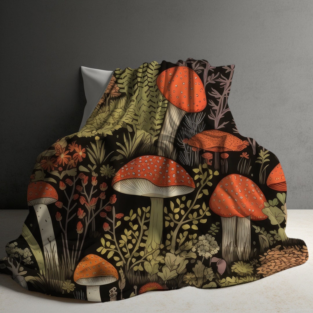 Mushroom Blanket, Cottagecore Mushroom Blanket, Mushroom Gift ...