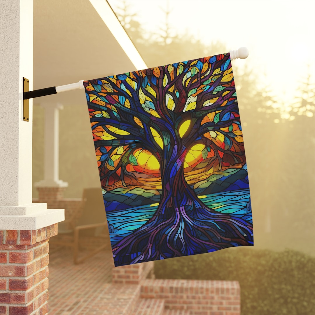 Welcome Flag, Yard Flag, Tree of Life Flag, Tree of Life Gift, Stained ...