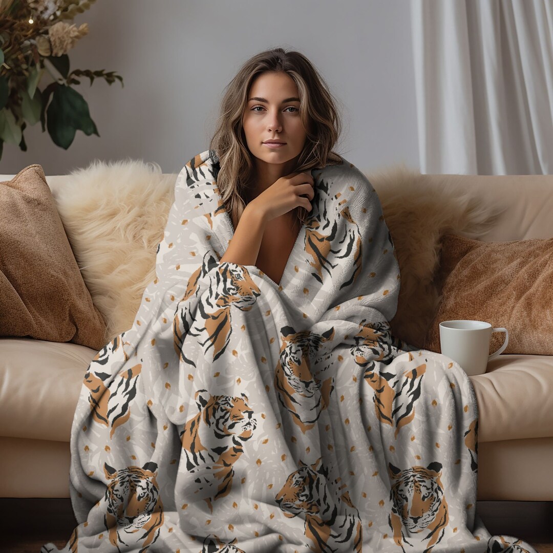 Tiger Blanket, Jungle Animal Decor, Animal Lover Gift, Tiger Theme ...