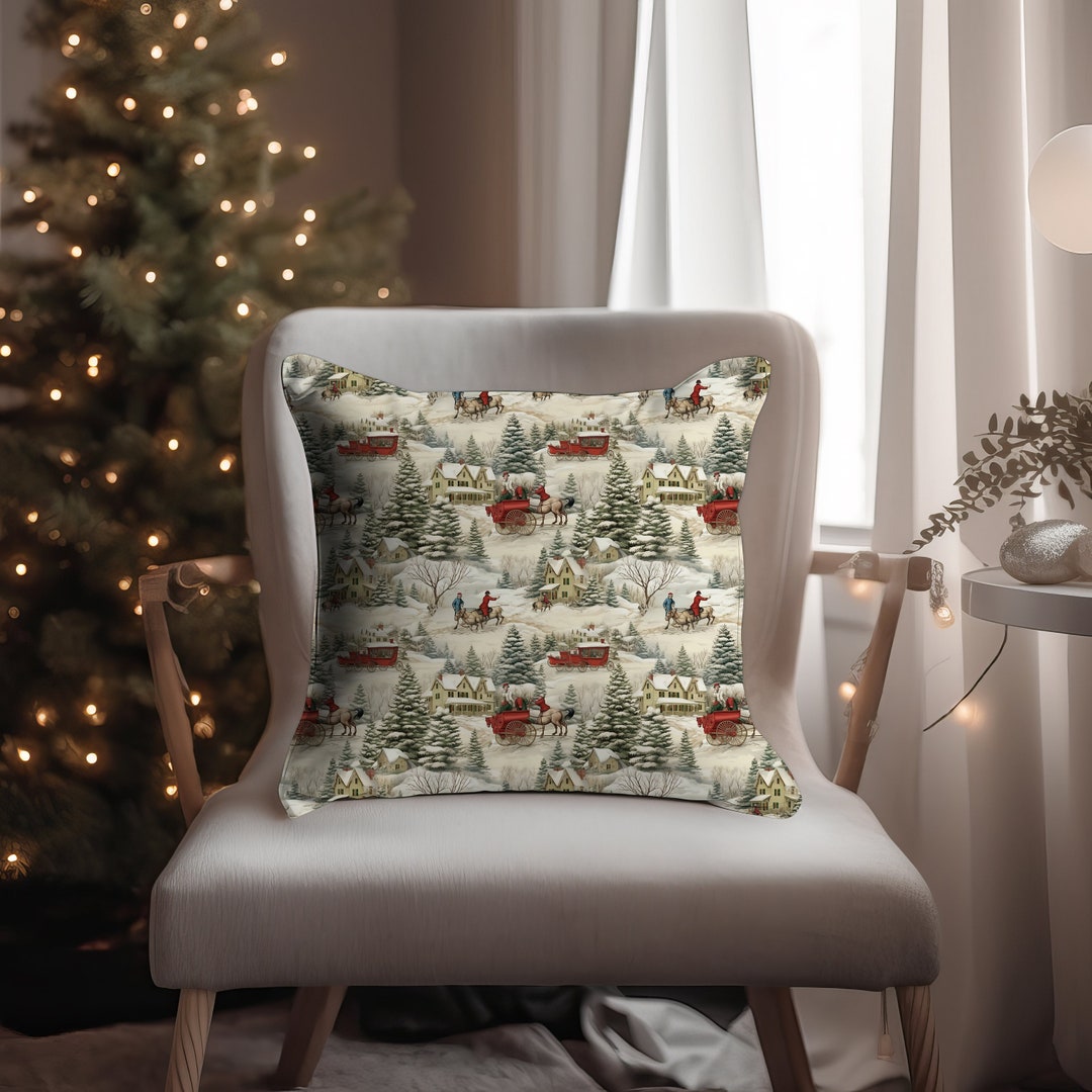 Christmas Pillow, Christmas Throw Pillow, Vintage Christmas, Horse and ...