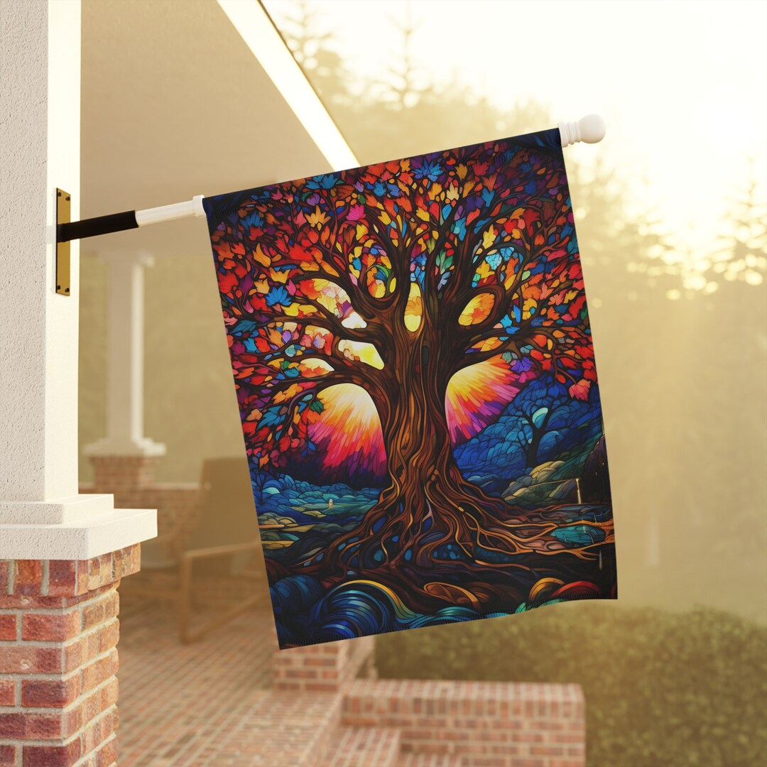 Welcome House Flag, Tree of Life, Tree Welcome Flag, Stained Glass Flag ...