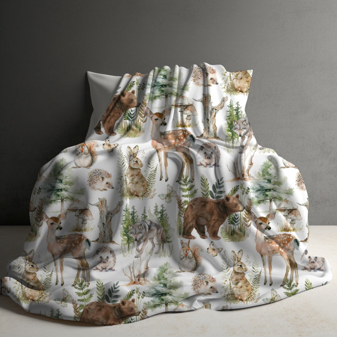 Woodland Animals, Forest Animals Print, Fleece Blanket, Nursery Blanket ...