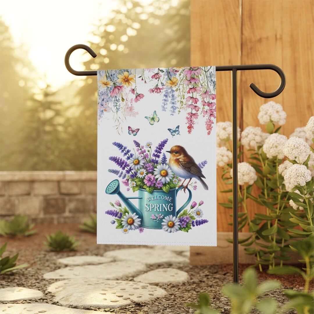 Garden Banner, Spring Flag for Outdoor Garden Decor, Cute Watercolor ...