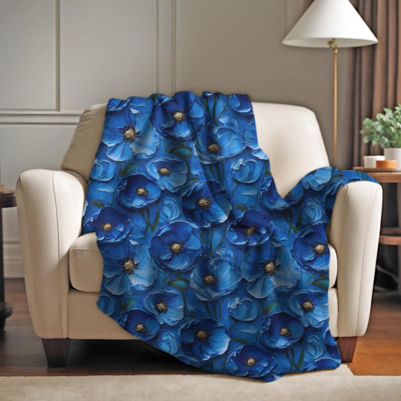 Blue Poppy Blanket Blue Floral Throw Blanket Blue Poppy T Soft