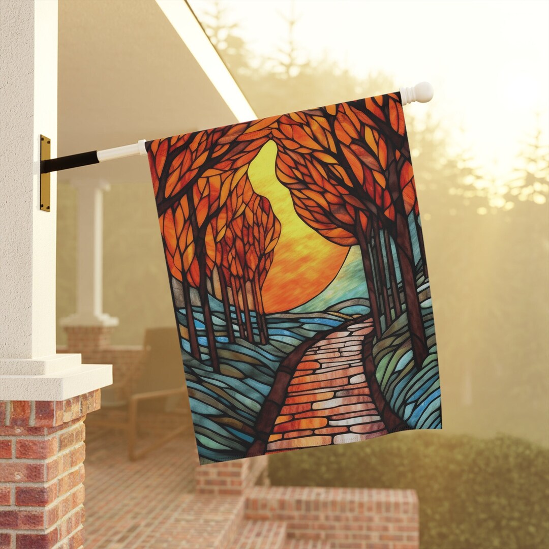 Fall House Flag, Fall Garden & Autumn Stained Glass Style Design ...