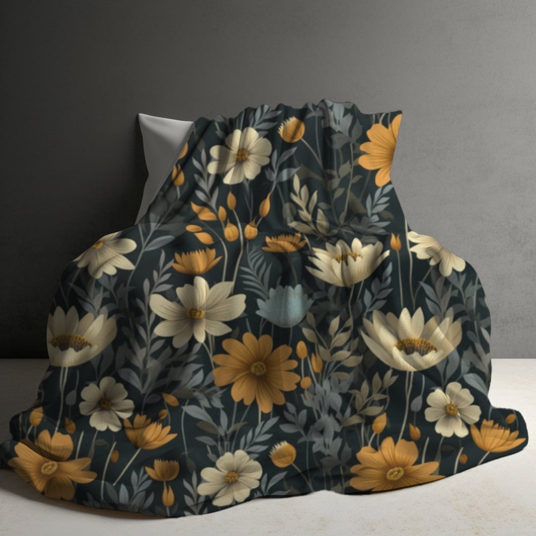 Retro Decor, Retro Floral Blanket, Fleece Blanket, Cottagecore Decor ...
