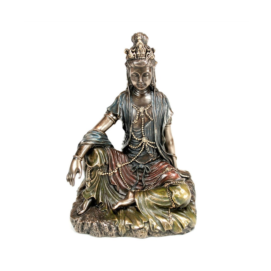 Water and Moon Kwan Yin Statue 5 Buddhist Goddess Bronze Resin Guanyin ...