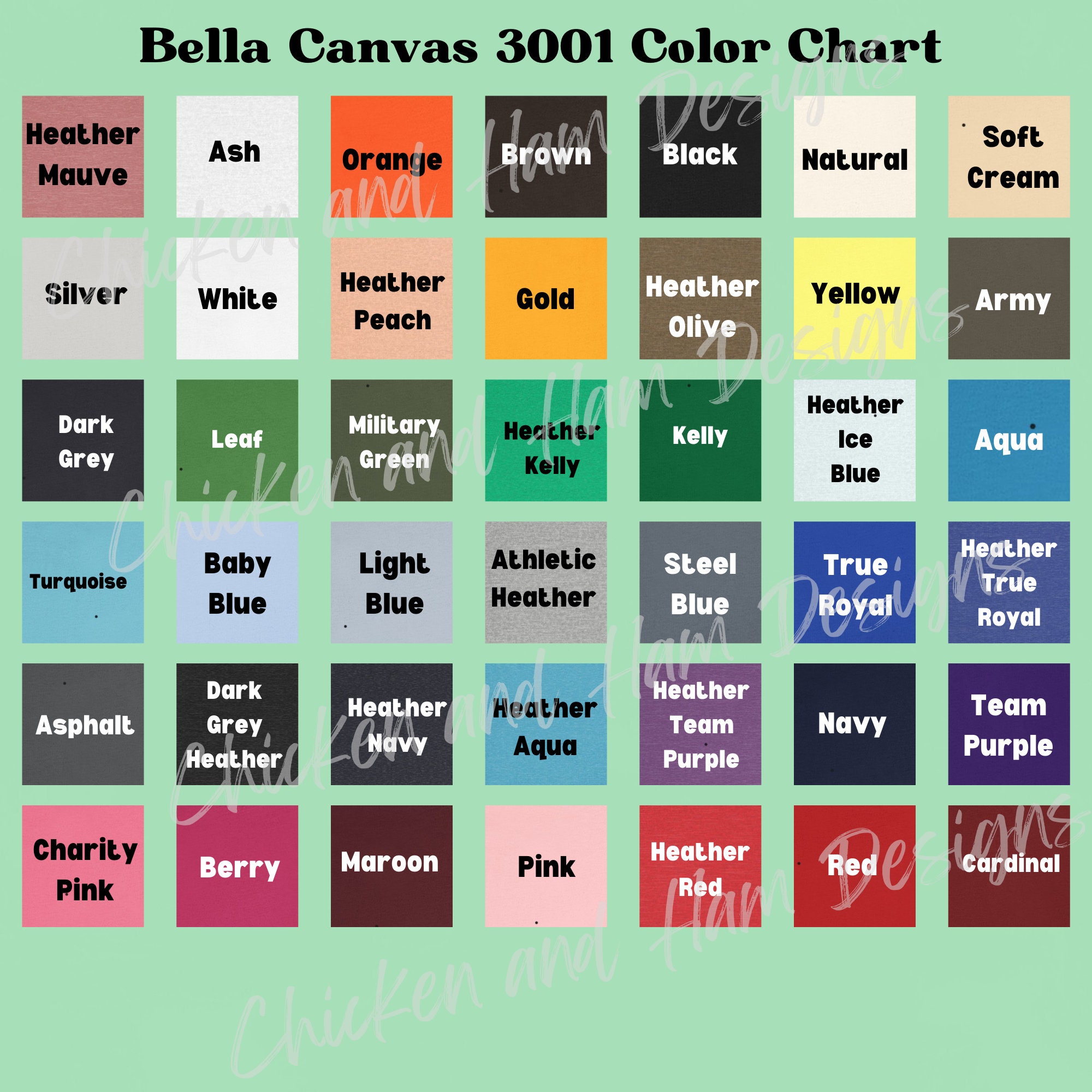Bella Canvas 3001 Color Chart - Etsy