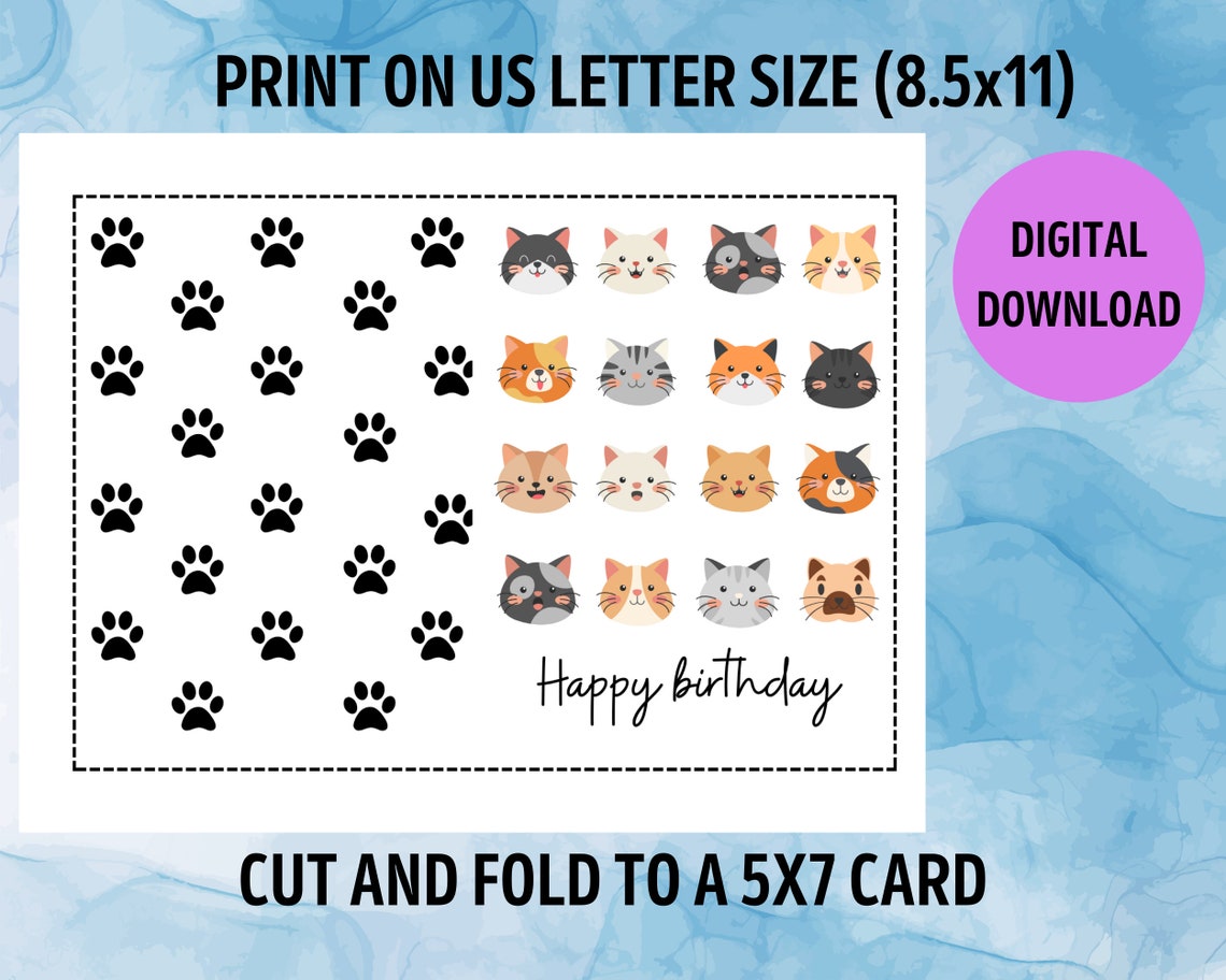 Printable Cat Birthday Cards, Cards With Cats on It, Printable, Print ...