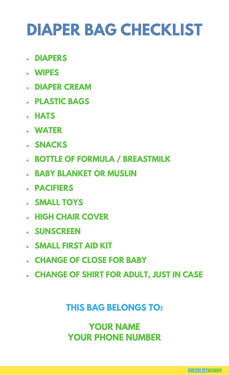 CHECKLISTMOMMY STARTER PACK: Diaper Bag Checklist, Laundry Chart ...