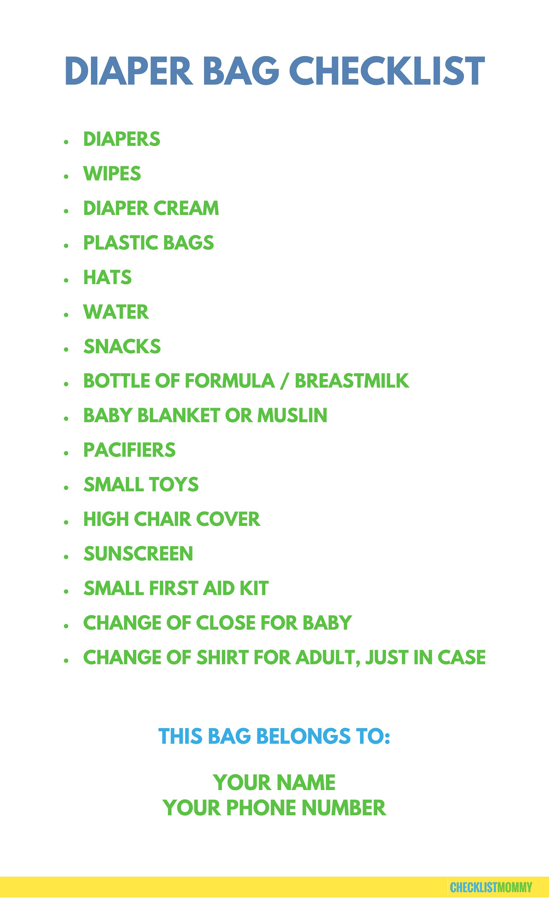 CHECKLISTMOMMY STARTER PACK: Diaper Bag Checklist, Laundry Chart ...