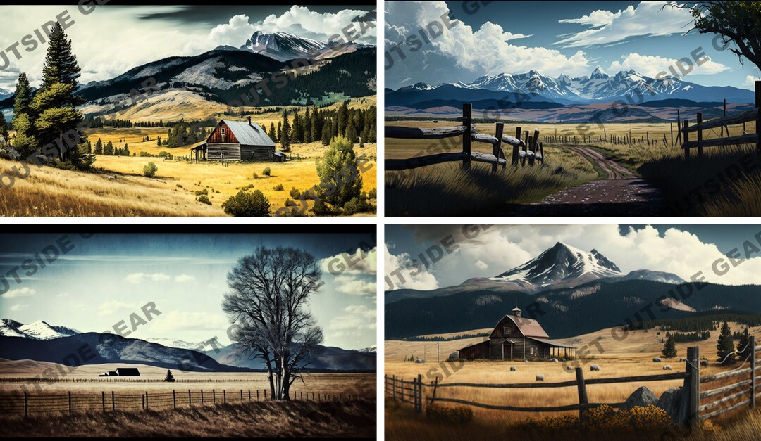 Montana Ranch Landscape Digital Art 4-pack, Montana Landscape ...