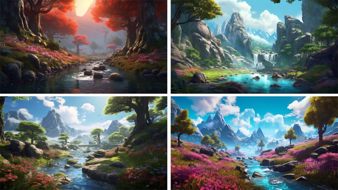 Fantasy Landscape Digital Art 4-pack, Fantasy Landscape Background ...