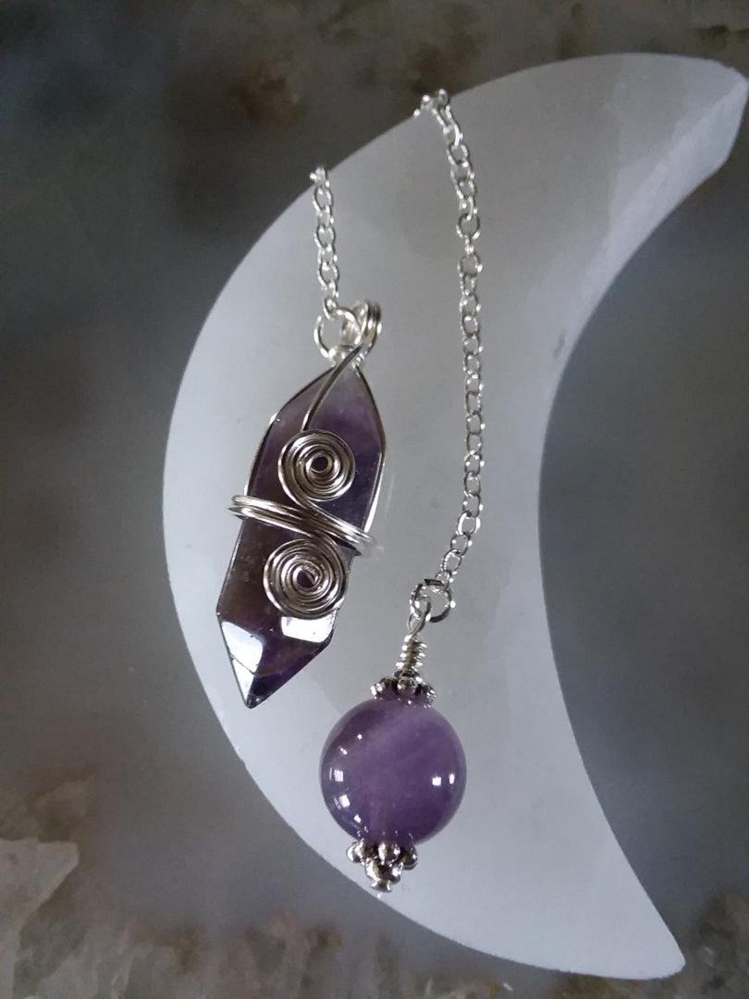 Double Point Amethyst Pendulum. Gemstone Pendulum. Wire Wrapped ...