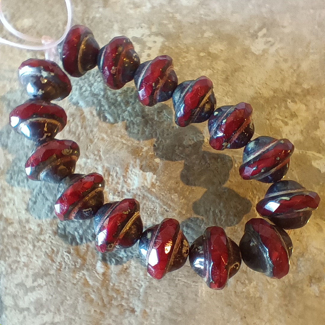 Czech Glass Saturn Bead, Full Strand, Ruby Red, Red Saturn Beads, 8x ...