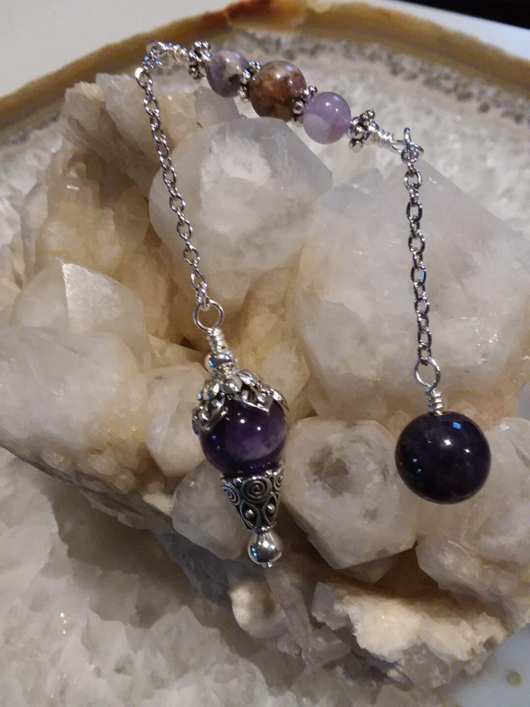 Chevron Amethyst Pendulum. Gemstone Pendulum. Wire Wrapped Pendulum ...