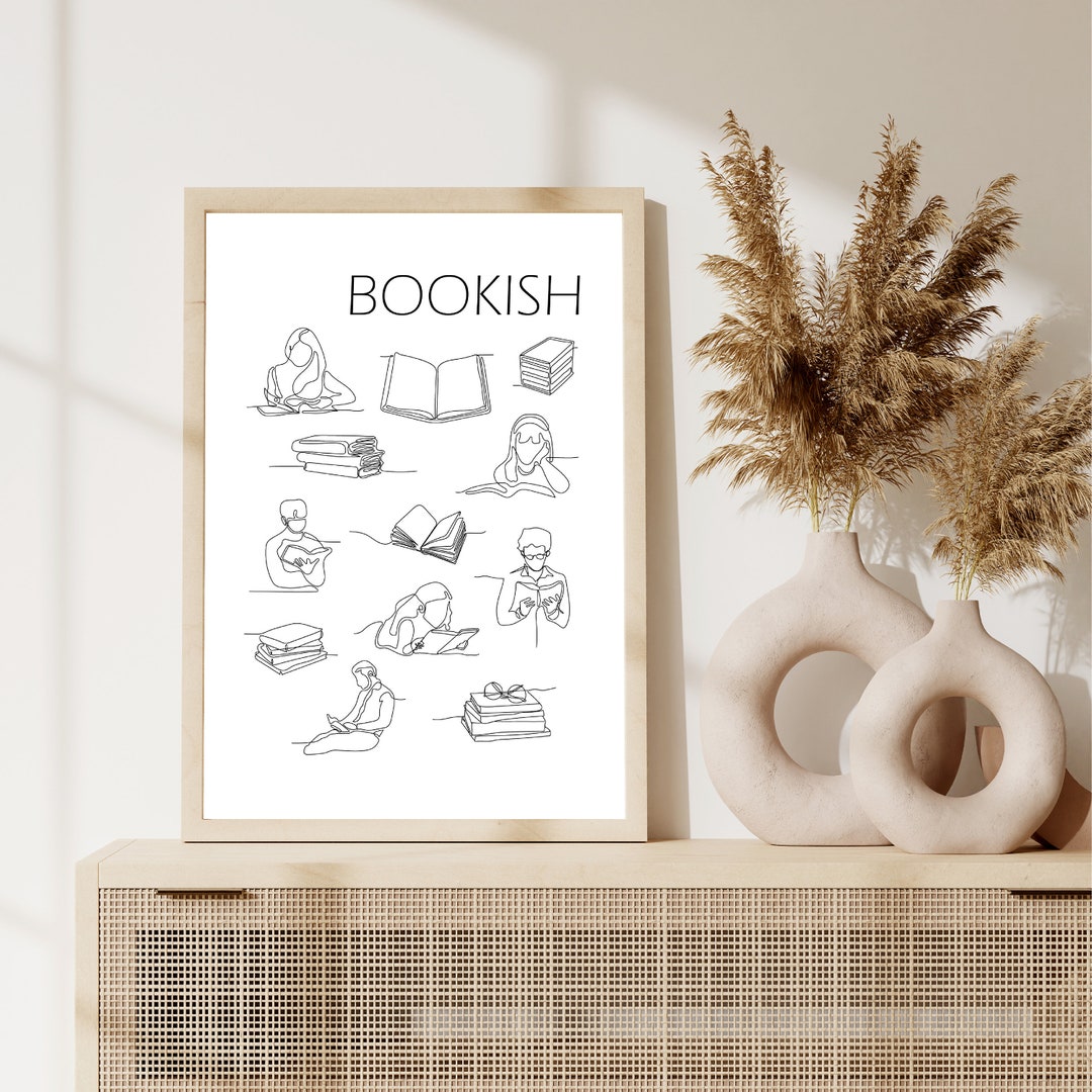 Bookish | Line Drawing Print Poster Wall Decor - Digital Download - Etsy