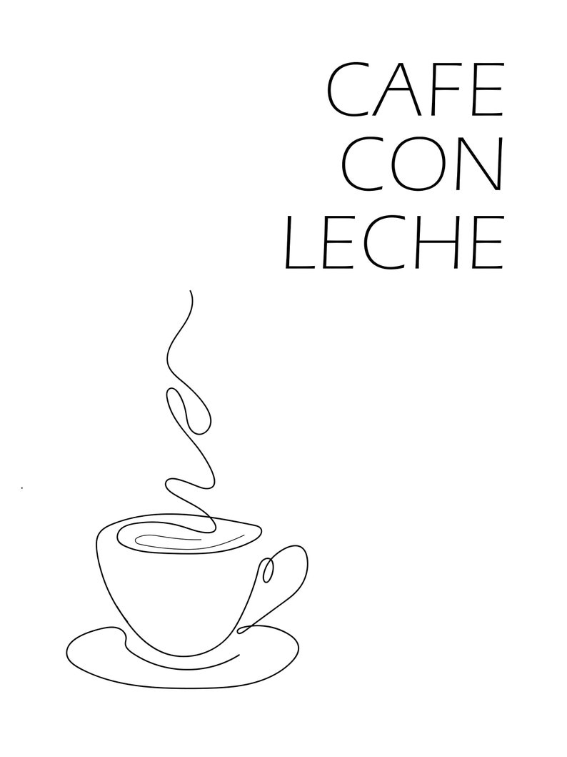 Cafe Con Leche | Line Drawing Print Poster Wall Decor - Digital ...