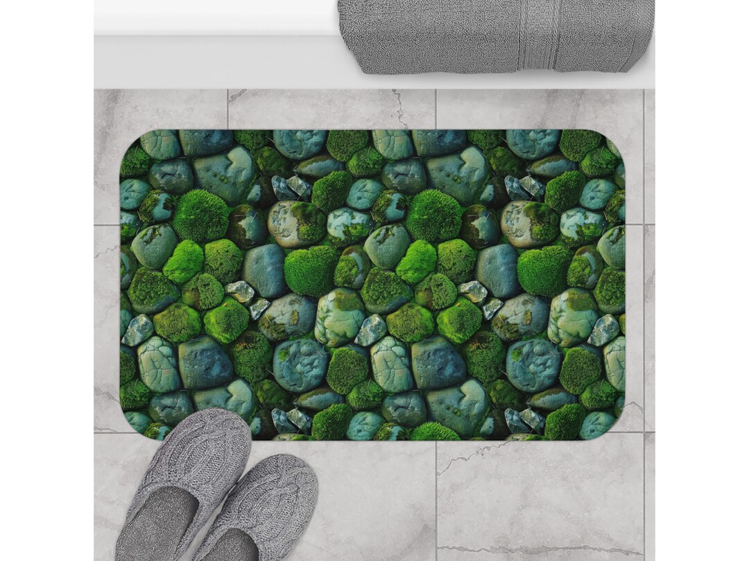 Stone Bath Mat, Moss Bath Mat, Green Bath Mat, Boho Bath Mat, Unique ...