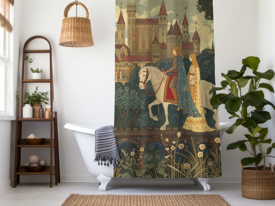 Medieval Bathroom Decor, King Arthur Guinevere Shower Curtain, Medieval ...