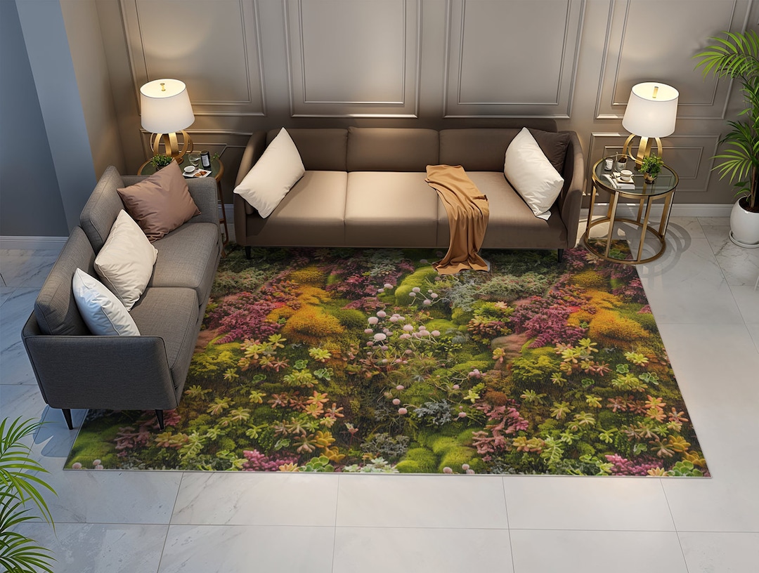 Colorful Moss Rug, Flower Rug, Moss Rug for Bedroom, Moss Rug, Nature ...